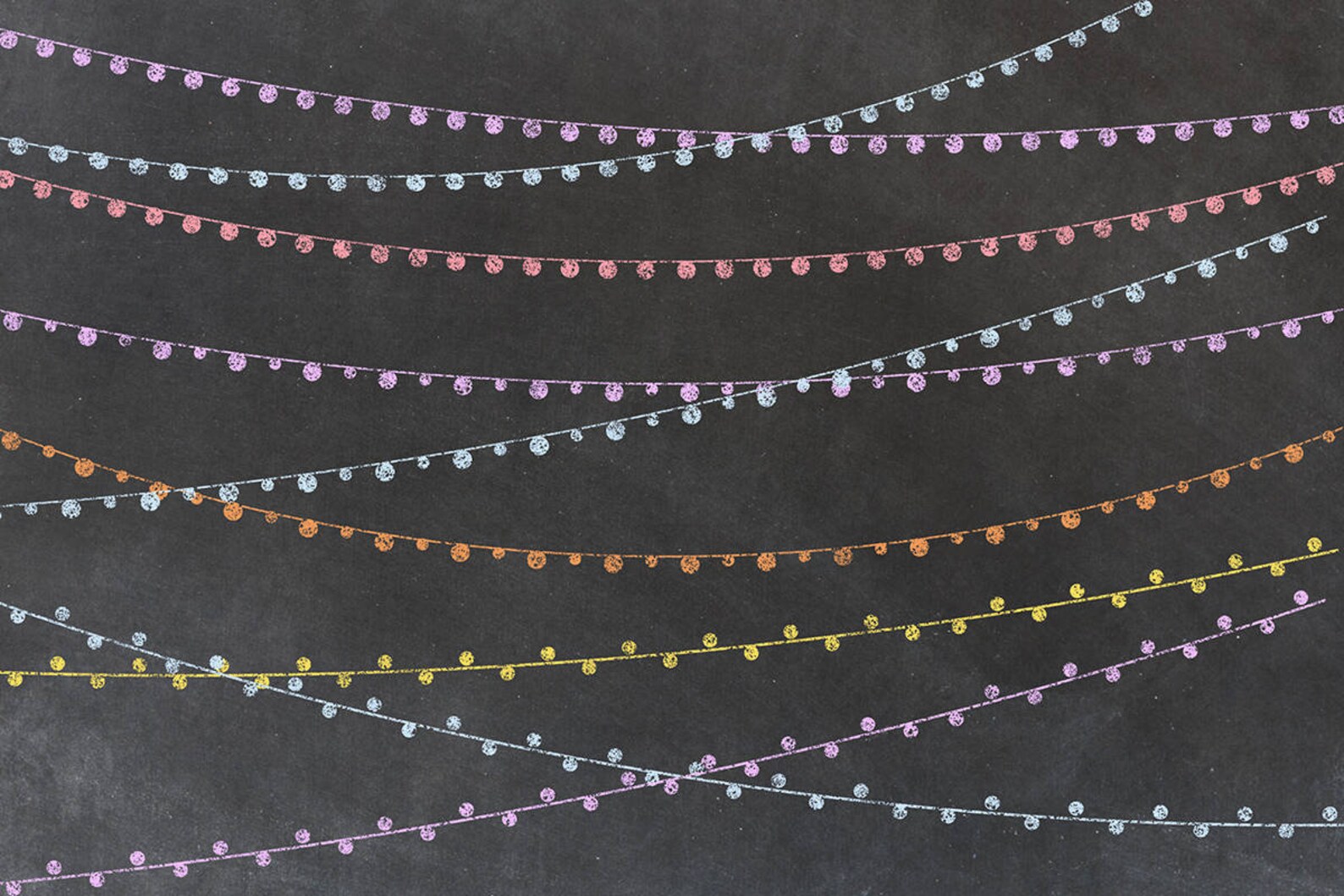 Chalkboard String Lights Clipart, Colored Chalk Fairy Lights, Party ...