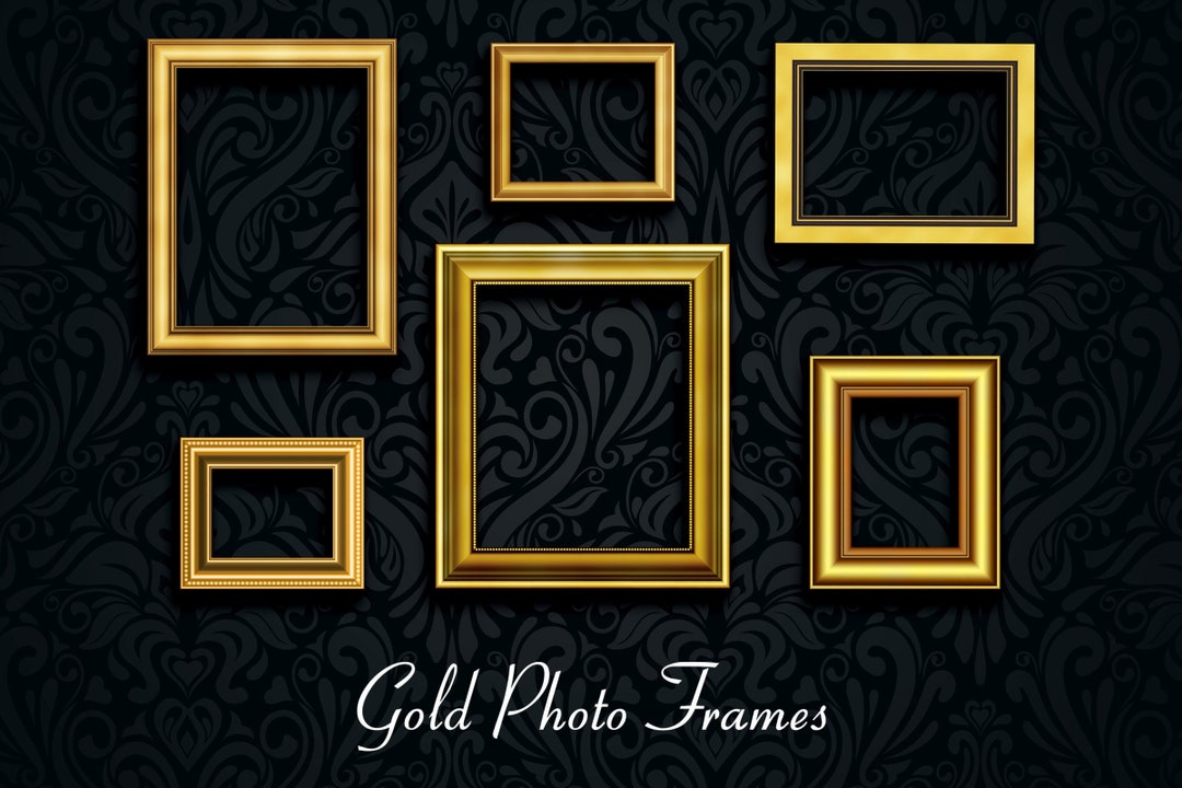 Retro Gold Photo Frames, Gold Frame Clipart, Golden Picture Frames ...
