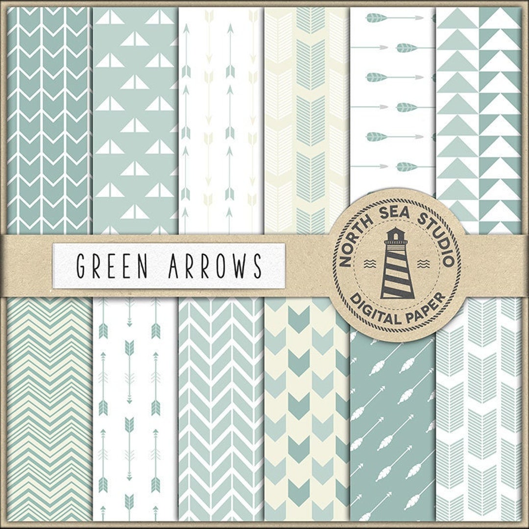 Green Arrows Digital Paper Pack Scrapbook Paper Printable Backgrounds ...