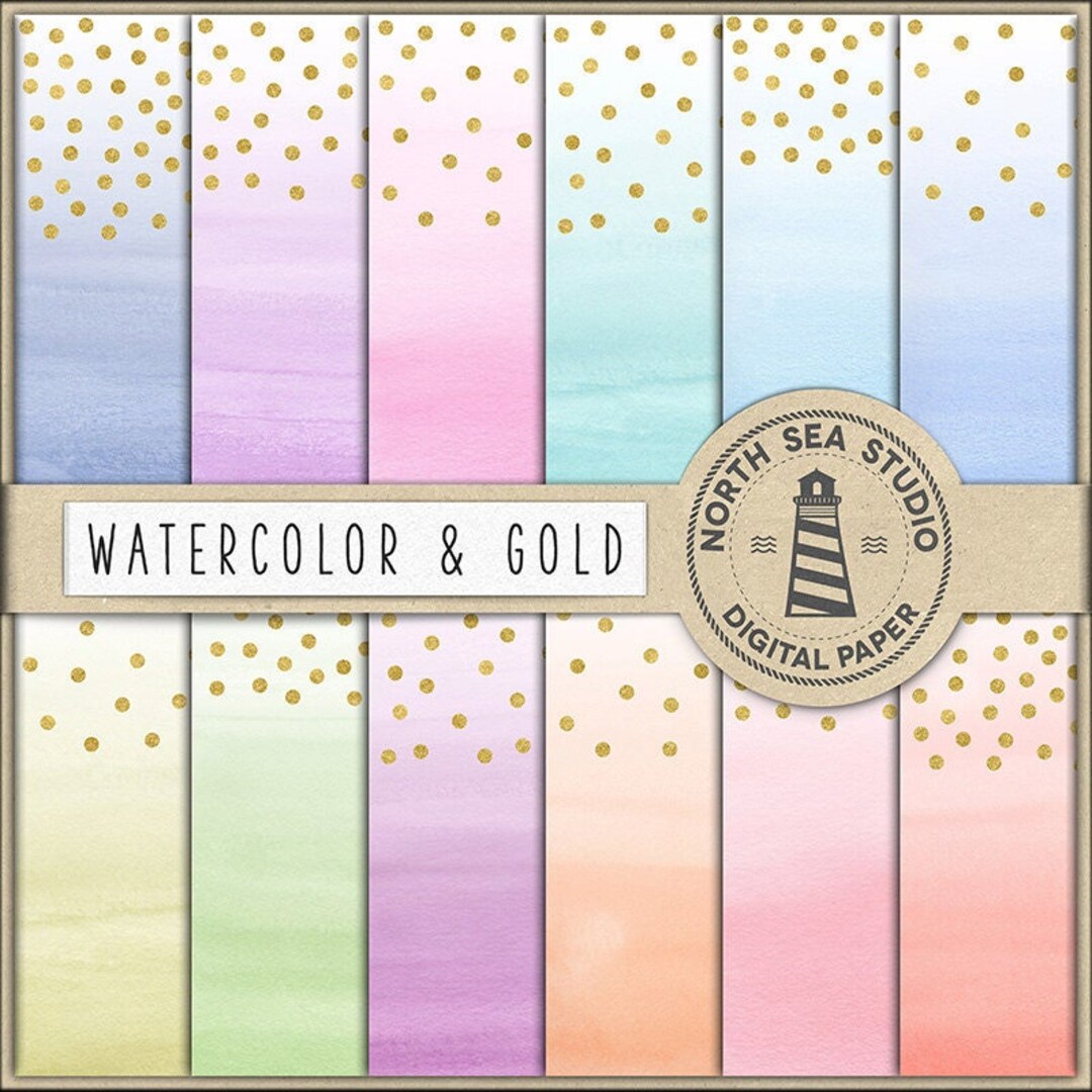 Aquarele & Gold, Watercolor Digital Paper With Gold Confetti, Colorful ...