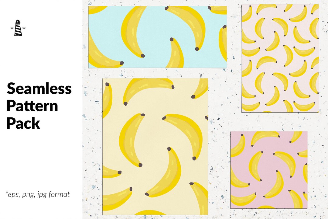 Hand Drawn Bananas Seamless Patterns, Tropical Food Vector Backgrounds ...