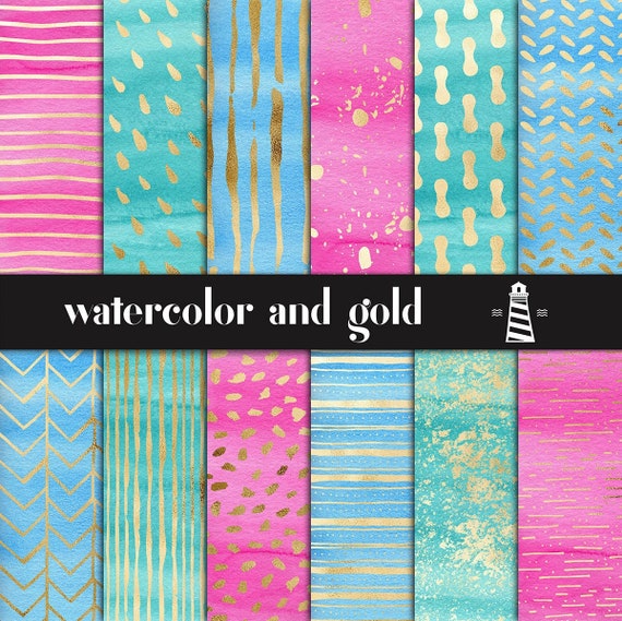 Watercolor and Gold Digital Paper Hand Painted Gold Patterns | Etsy