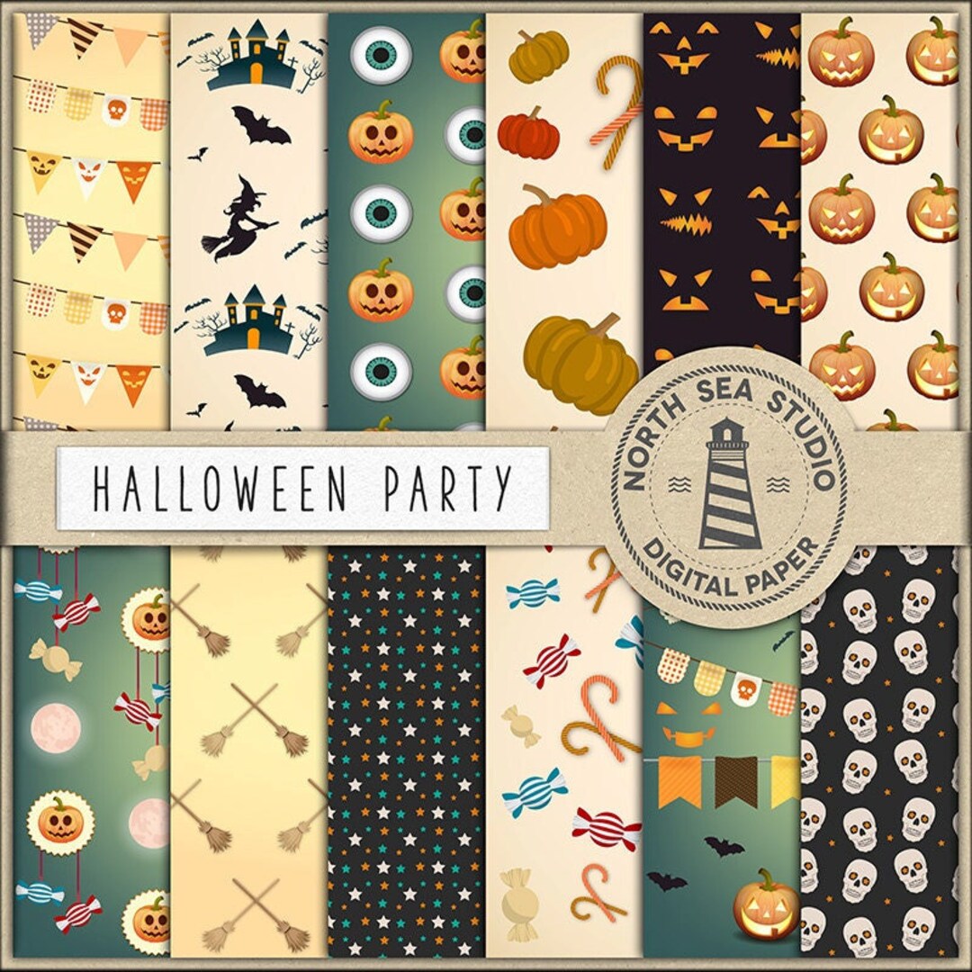 Halloween Digital Paper Pack, Halloween Patterns, Witch, Cat, Bat ...