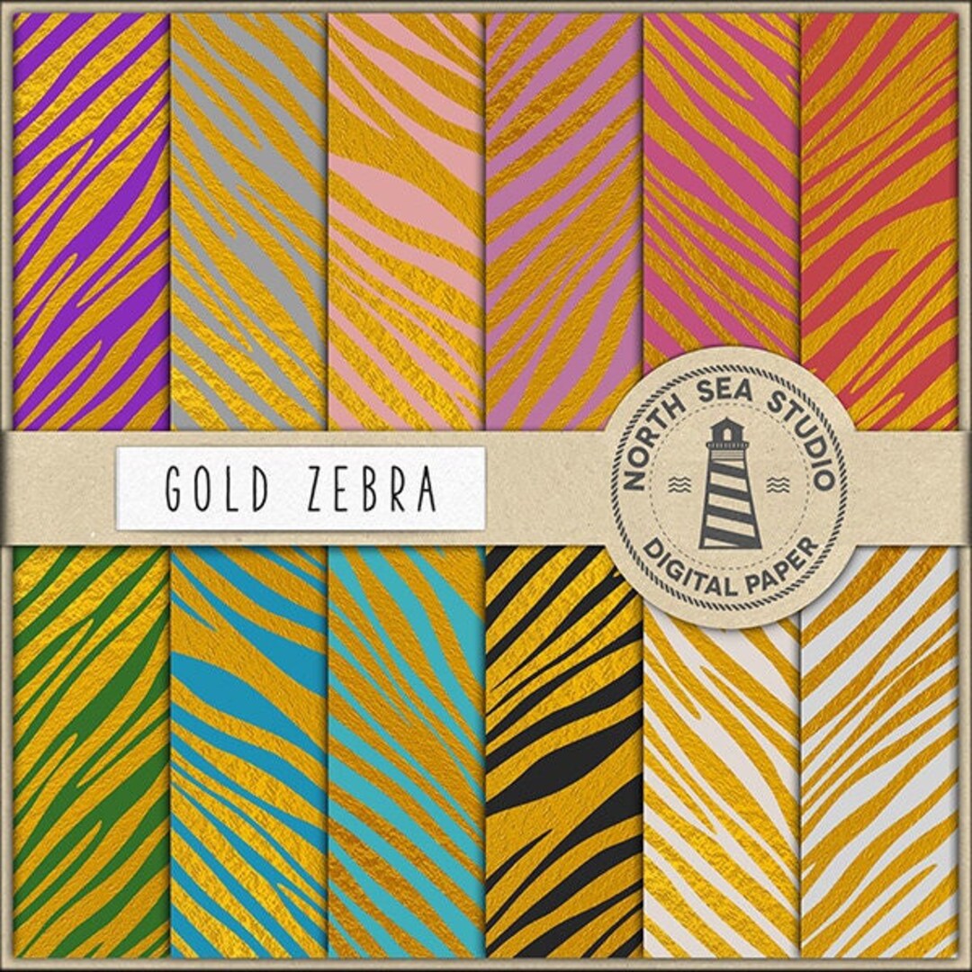 Gold Zebra Digital Paper Pack Gold Animal Pattern Scrapbook Paper ...