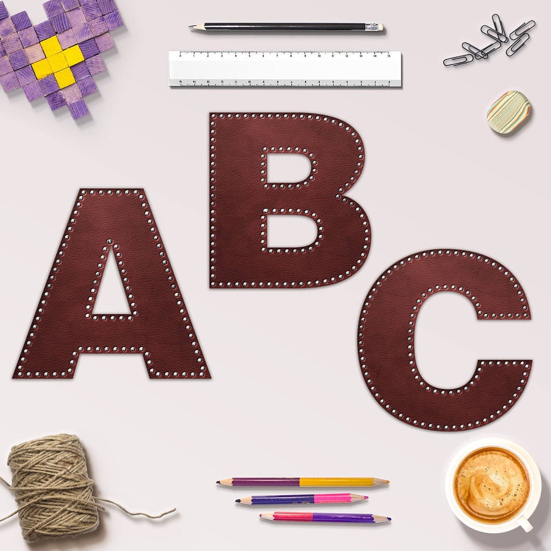 Brown Leather Alphabet Clipart, Leather Rivets, Large Leather Letters ...