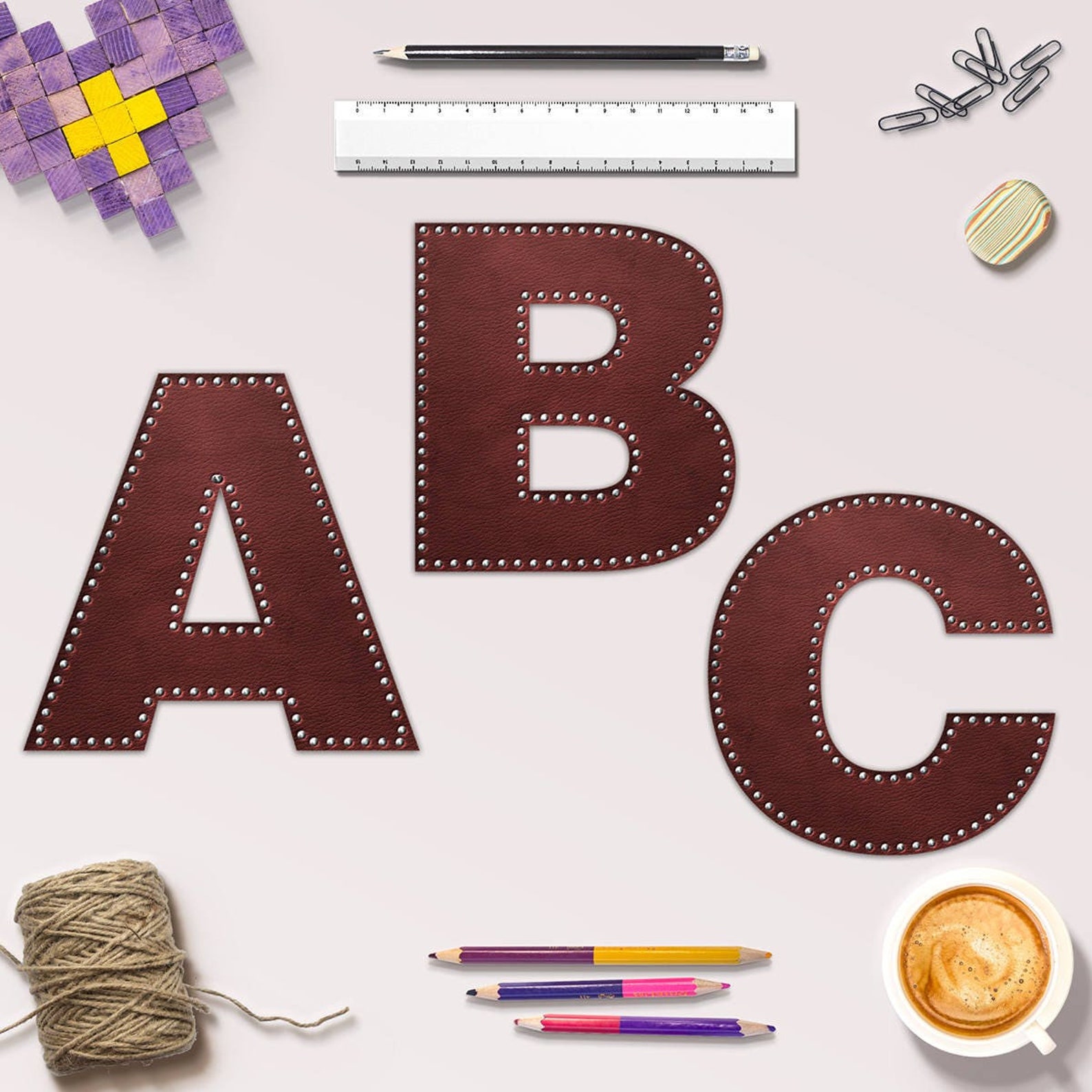 Brown Leather Alphabet Clipart Leather Rivets Large Leather - Etsy