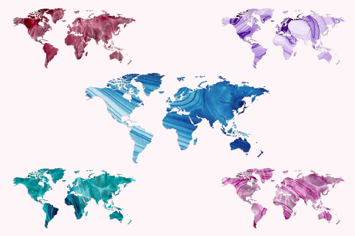 Hand Painted Watercolor Map World Map Clipart Hand Painted - Etsy