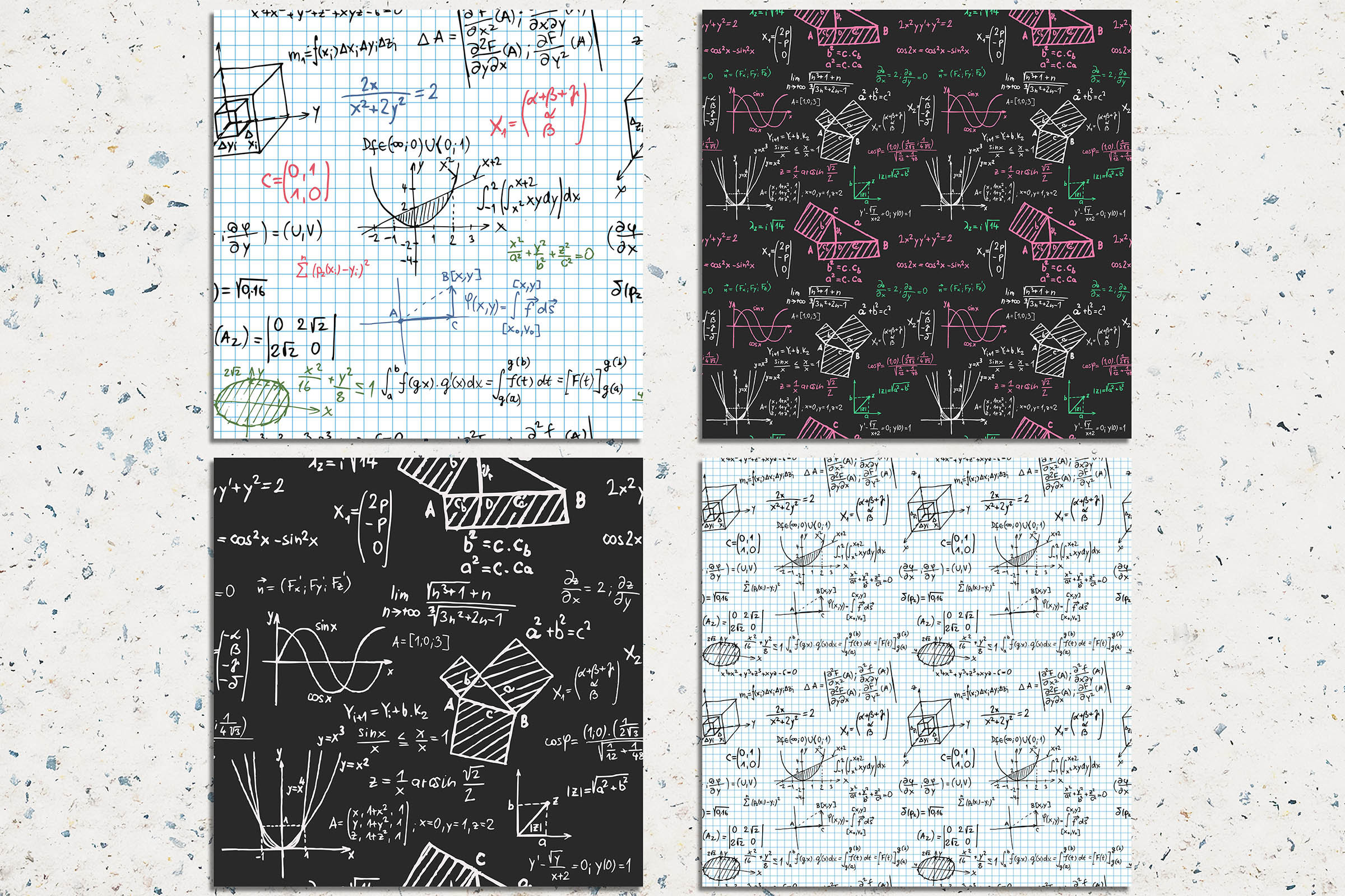 Math Digital Paper, Seamless Patterns, School Vector Backgrounds, Math ...