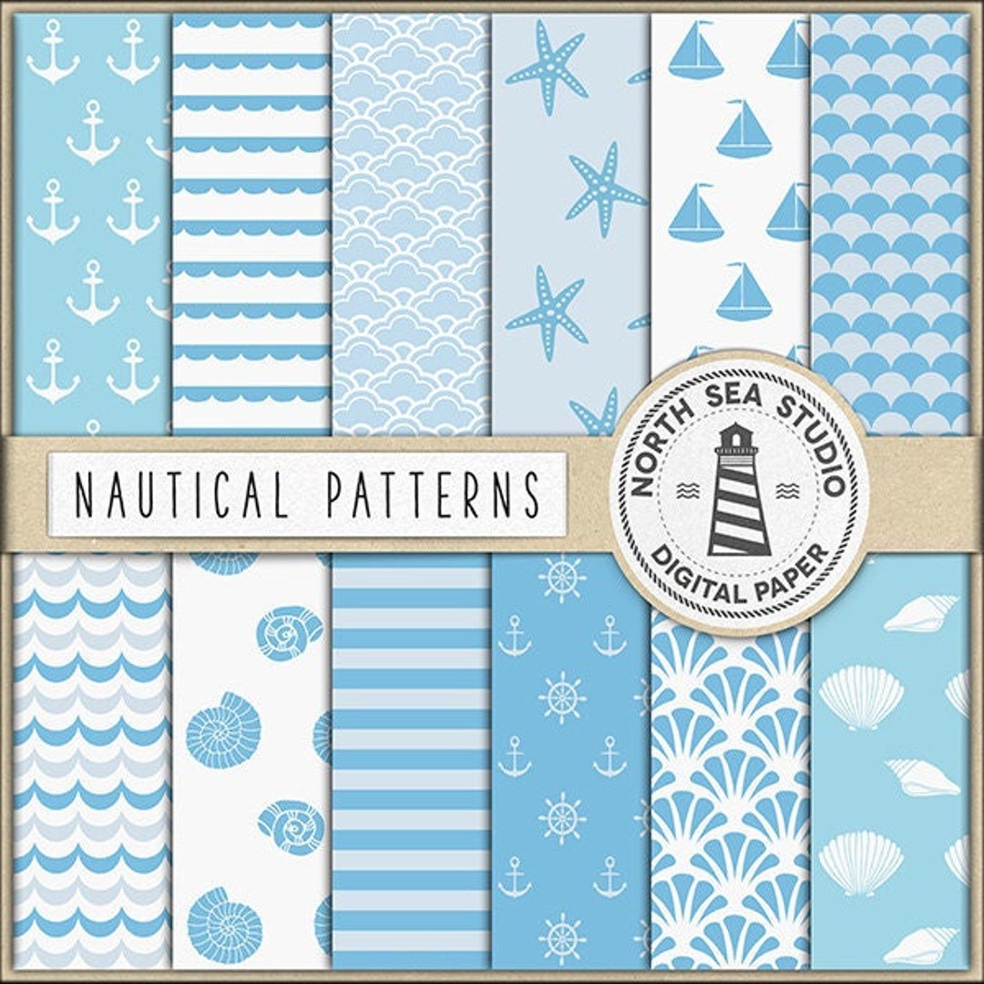 Nautical Boy Digital Paper Pack Sea and Nautical Backgrounds in White ...