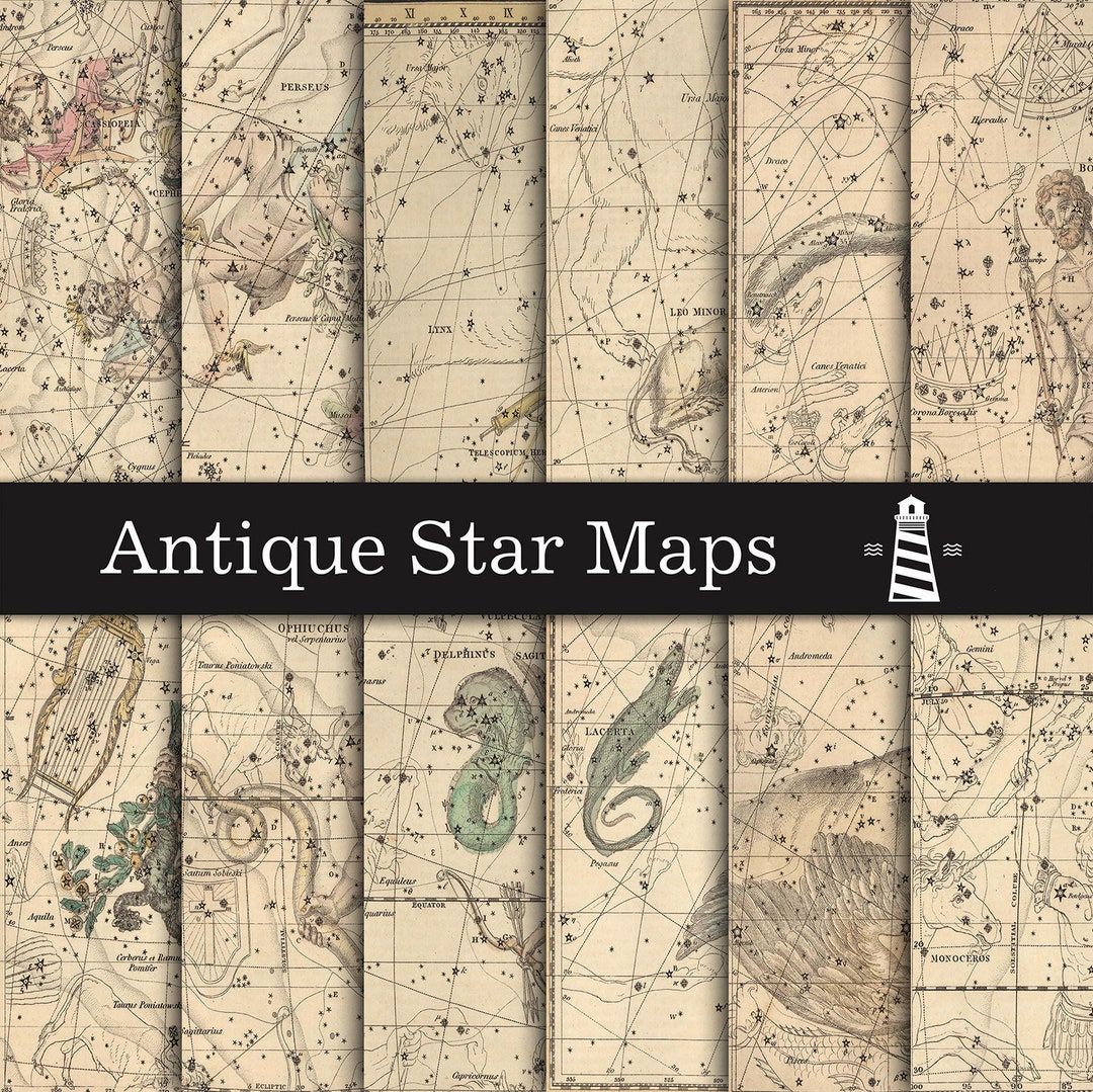 Vintage Star Maps Digital Paper, Astronomy Papers, Old Star Map ...