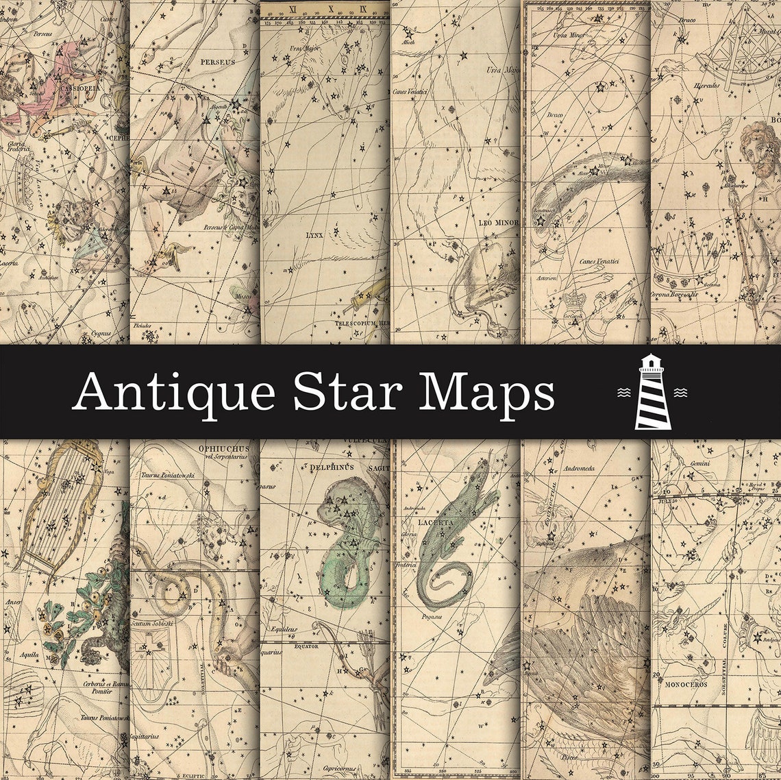 Vintage Star Maps Digital Paper Astronomy Papers Old Star - Etsy