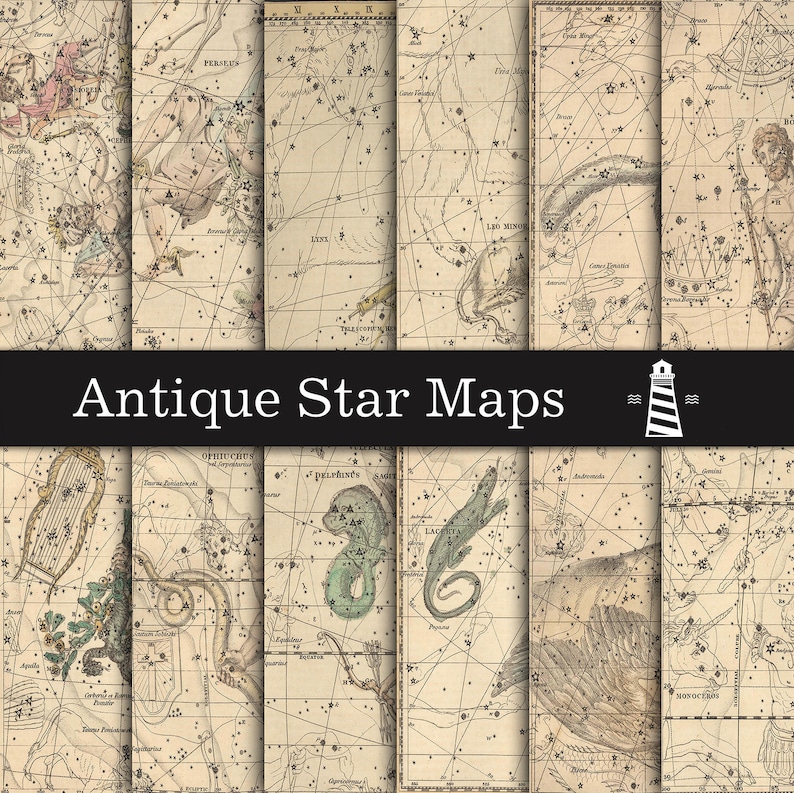 Vintage Star Maps Digital Paper Astronomy Papers Old Star - Etsy