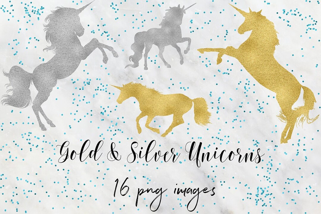 Unicorn Exist, Magical Unicorn Clipart, Gold and Silver Unicorn ...