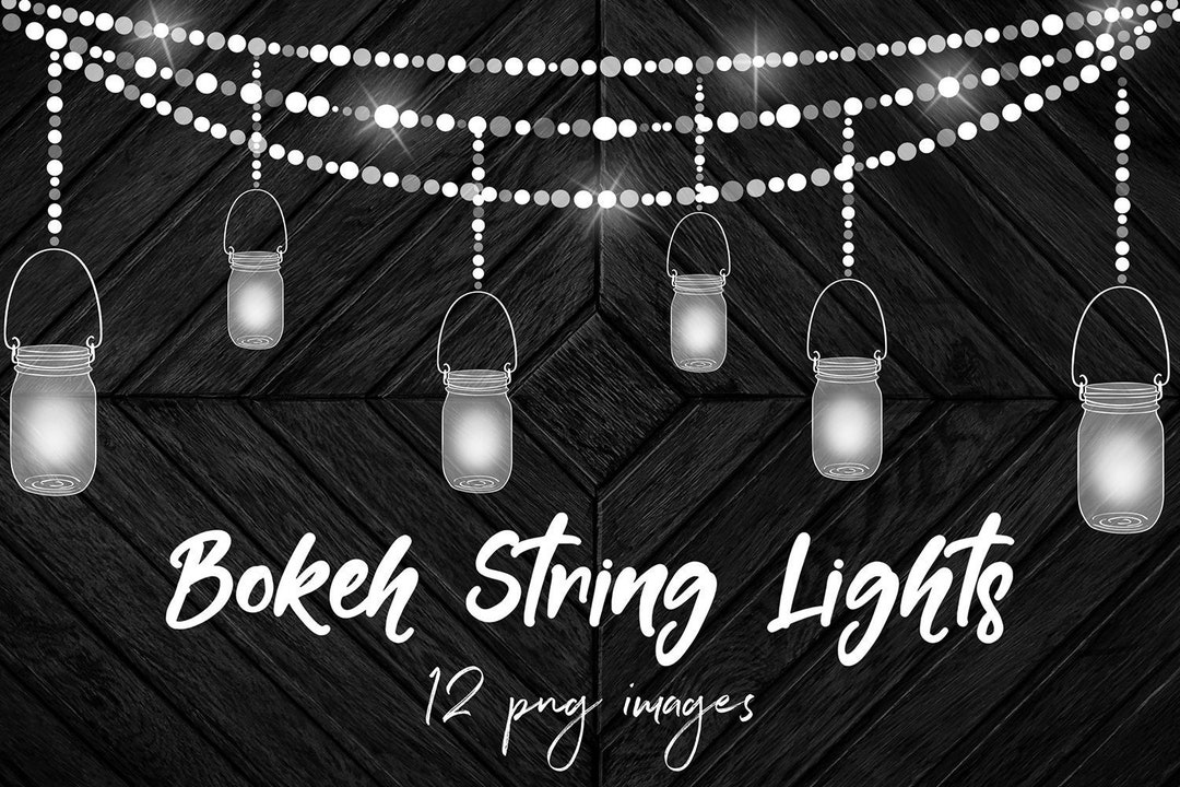 Hanging Lights With Mason Jars, Bokeh String Lights Clipart, Sparkle ...