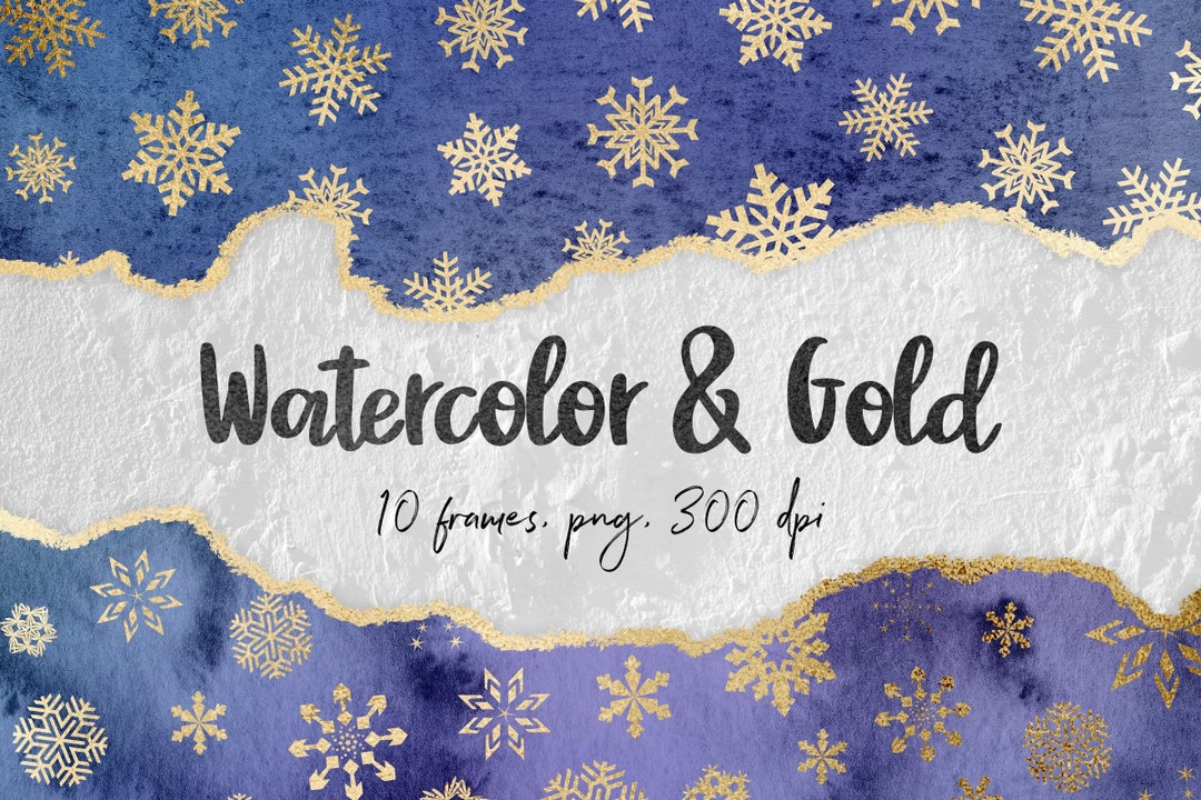 Watercolor Winter Borders, Watercolor Frames With Gold Snowflakes ...