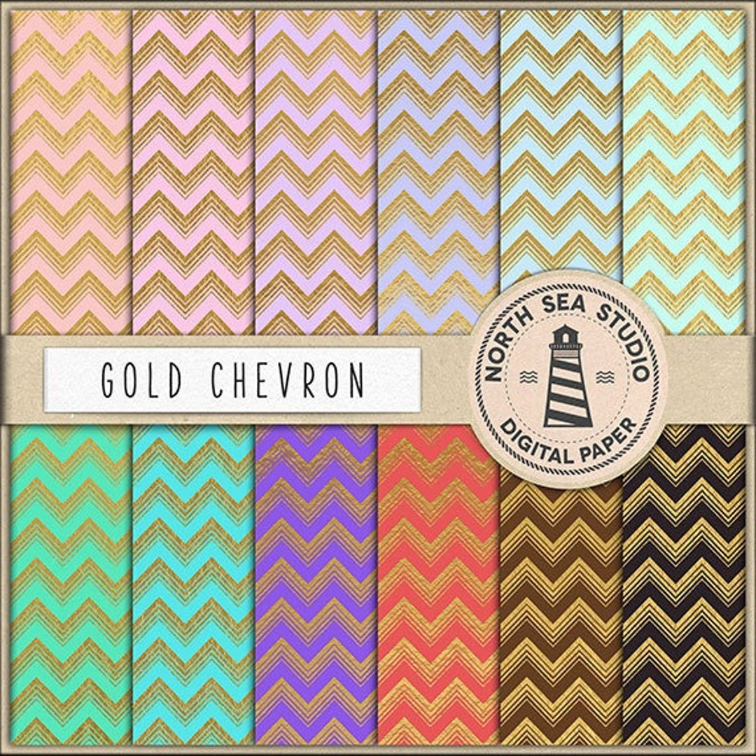 Gold Chevron Digital Paper Chevron Paper Golden Patterns Digital ...