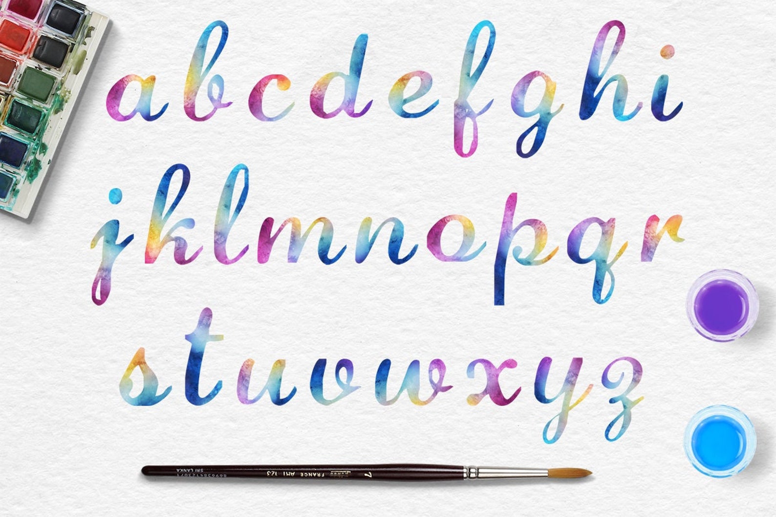 Rainbow Watercolor Png Font, Rainbow Calligraphy Font, Watercolor ...