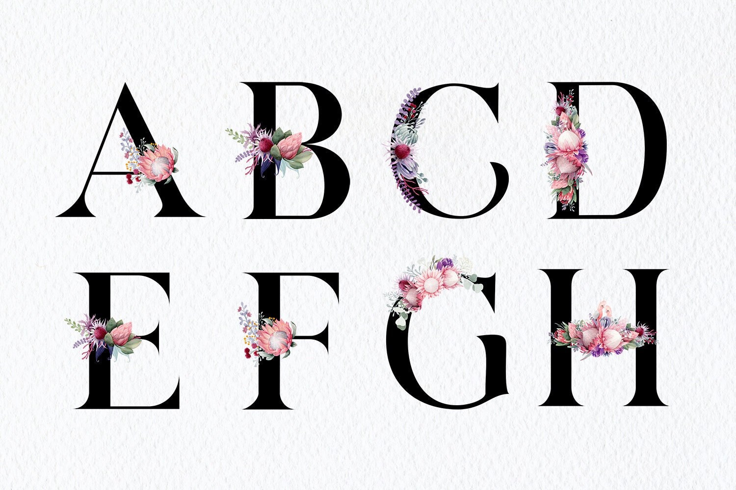 Floral Alphabet Clipart Wedding Flower Alphabet Decor Png - Etsy