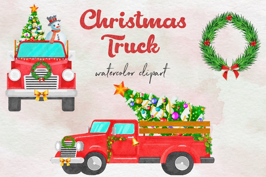 Christmas Truck Clipart, Watercolor Red Truck, Watercolor Christmas ...