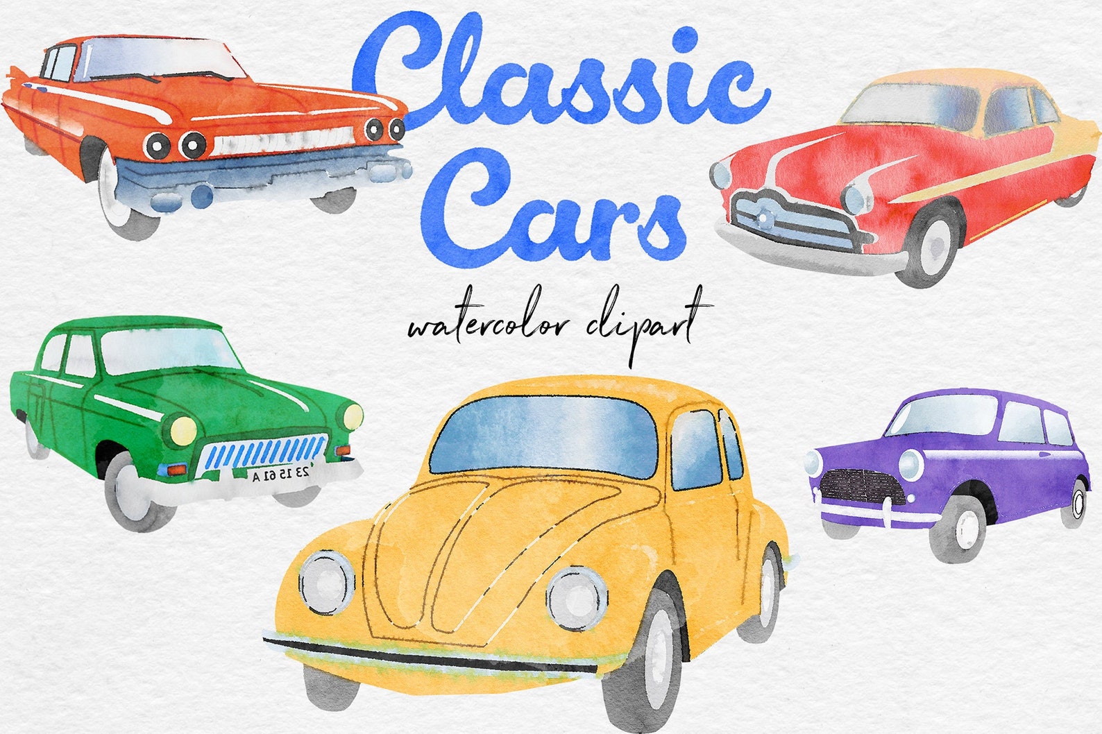 Watercolor Cars Clipart Vintage Car Images Watercolor Retro - Etsy