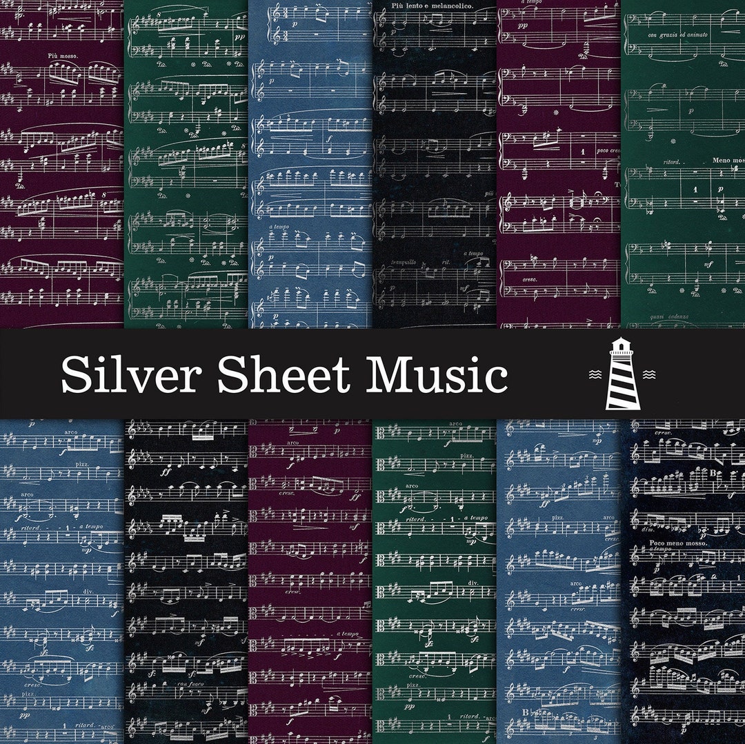 Silver Sheet Music, Silver Sheet Music Digital Paper, 8,5x11 Inches ...