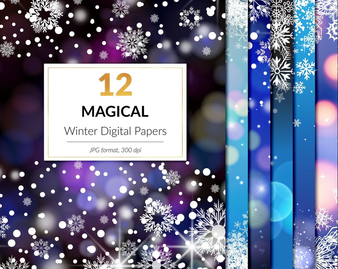 Magical Winter Digital Paper, Snowflake and Bokeh Backgrounds, Winter ...