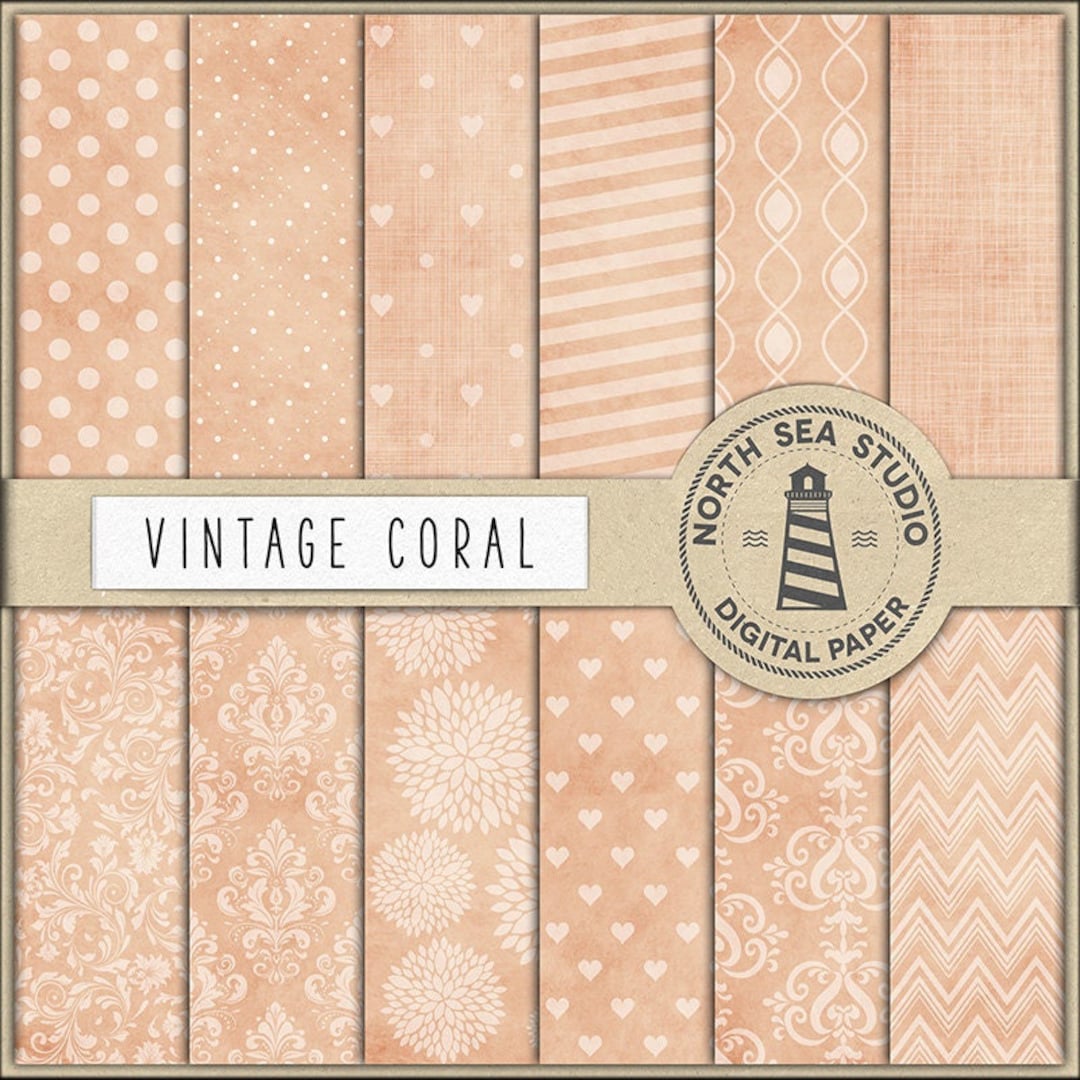 Vintage Coral, Digital Paper, Coral Paper, Vintage Patterns, Coral ...