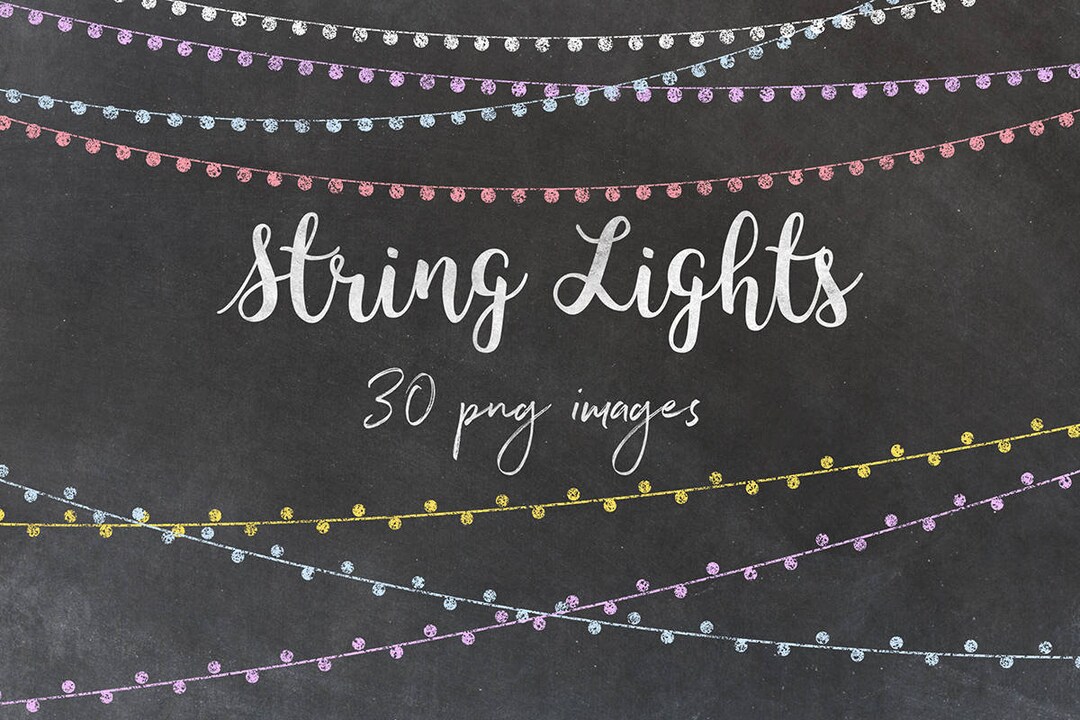Chalkboard String Lights Clipart, Colored Chalk Fairy Lights, Party ...