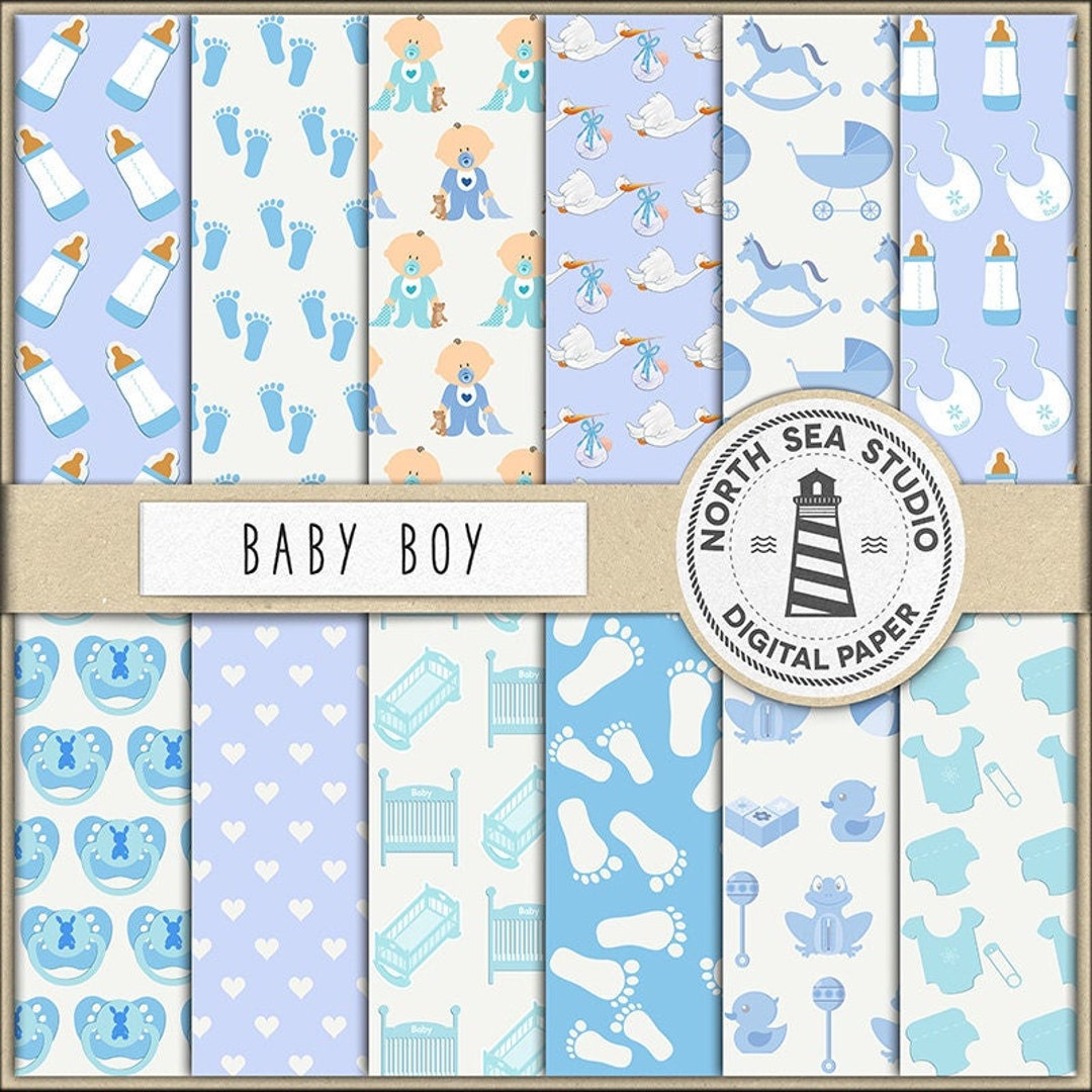 It's a Boy, Baby Digital Paper, Baby Shower Paper, Baby Boy Patterns ...