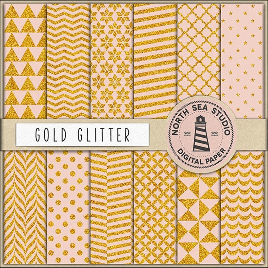 Shine Bright Gold Glitter Digital Paper Glitter Polkadot Stripes ...
