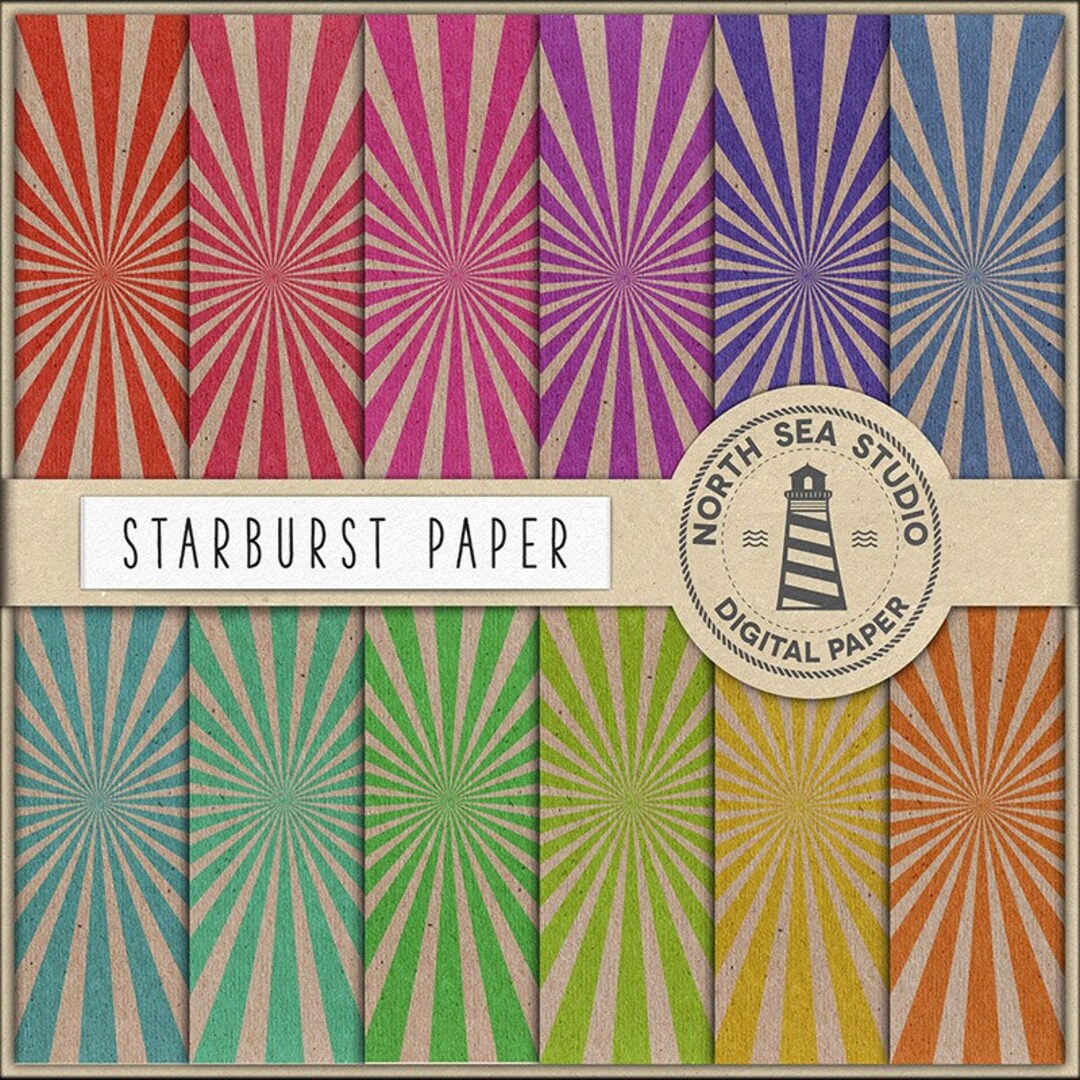 Sunburst Digital Paper, Vintage Sunburst Scrapbook Paper, Old Paper ...