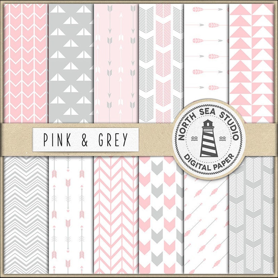 Grey and Pink Arrow Digital Paper Scrapbook Paper Printable Backgrounds ...