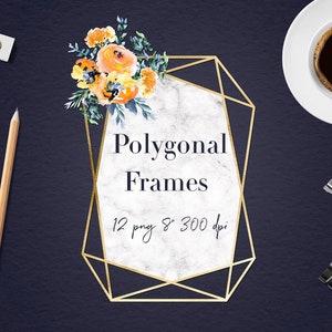 Watercolor and Gold Frames Clipart, Gold Crystal Frames With Watercolor ...