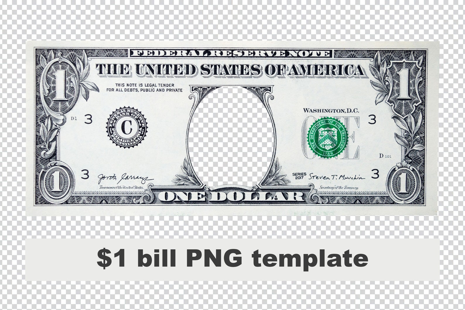 One Dollar Bill Template, Png Photoshop Overlay, 1 Dollar Bills, Money ...
