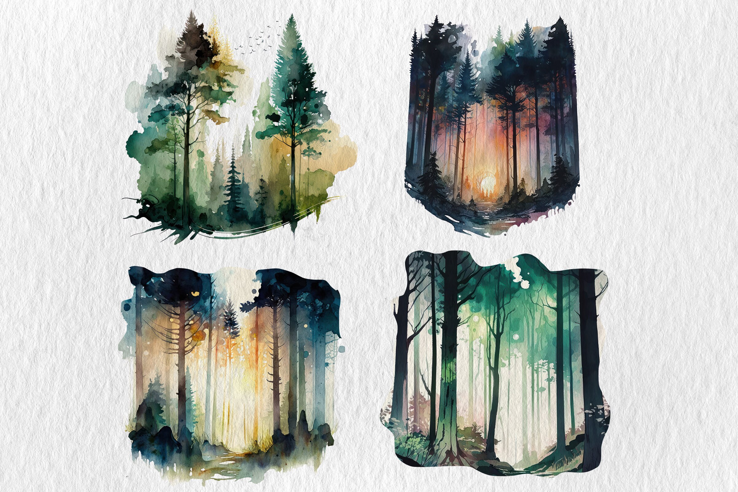 Watercolor Forest Landscape, Trees, Nature, Hiking, Camping, Png Images ...