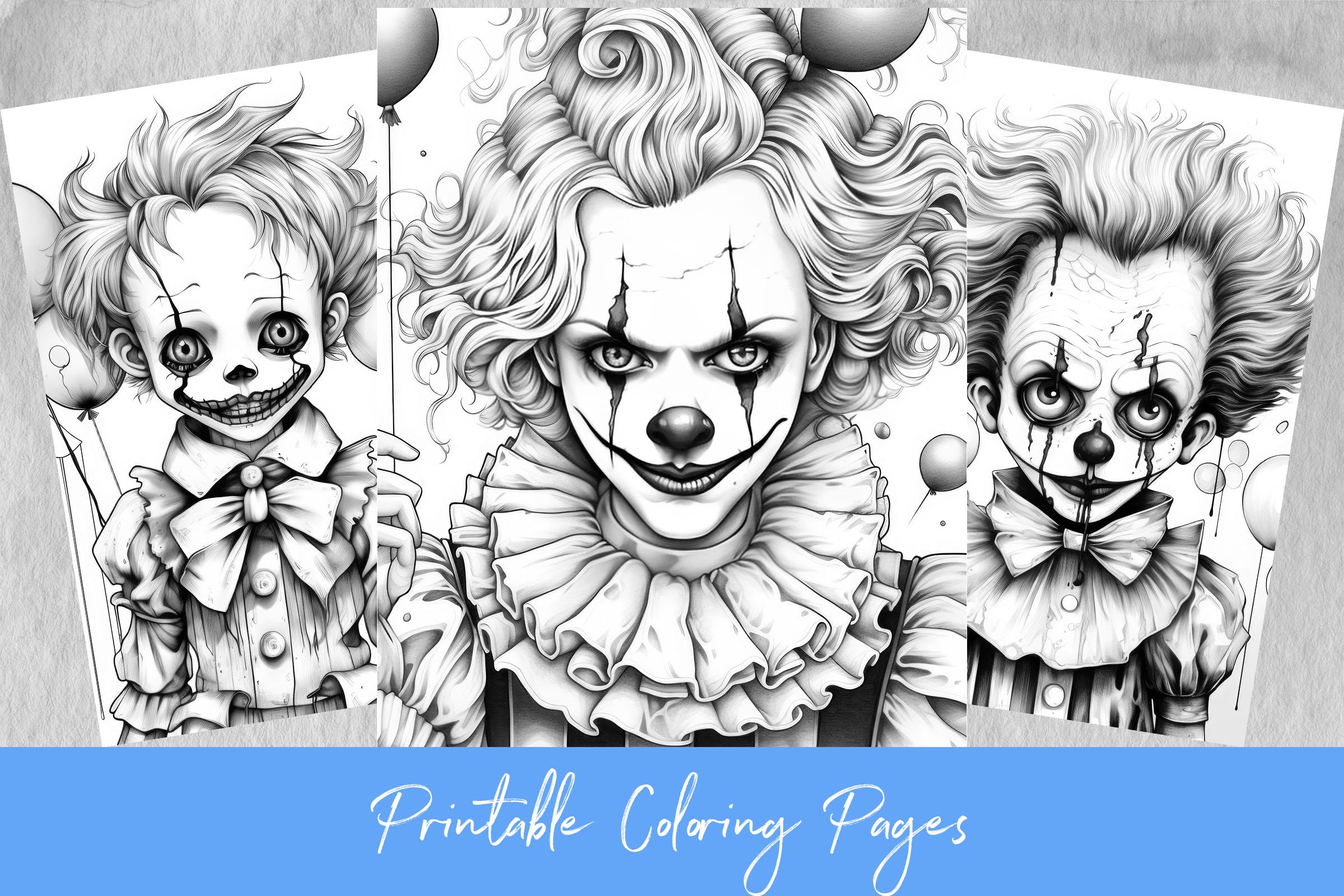 Scary Clown Faces Coloring Pages