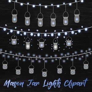 Mason Jar Lights, String Light Overlays, Bunting Lights Clipart, Mason ...