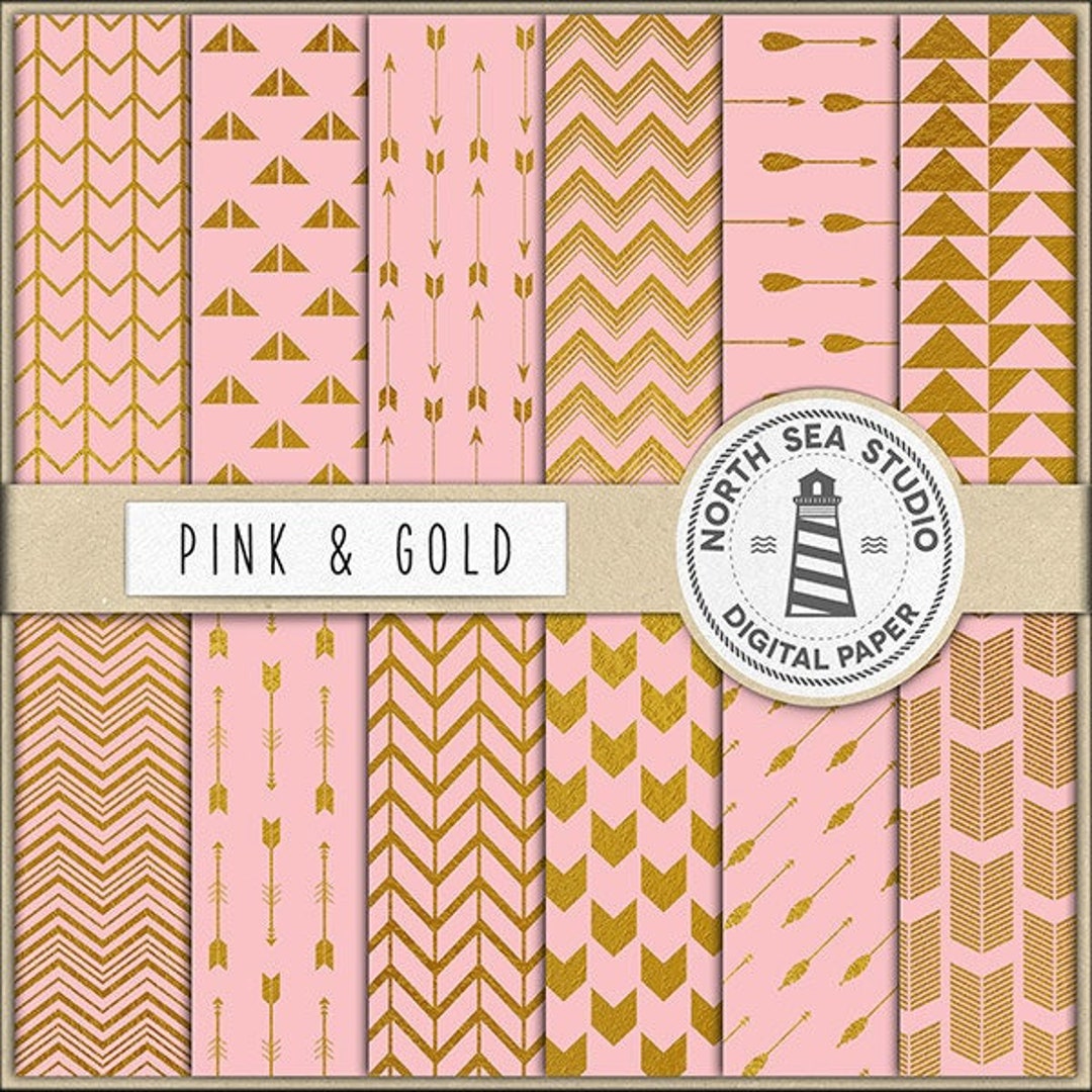 Pink Digital Paper Gold and Pink Paper Pink Backgrounds Digital ...
