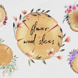 Wood Slices Watercolor Clipart, Floral Wood Slices, Watercolor Tree ...