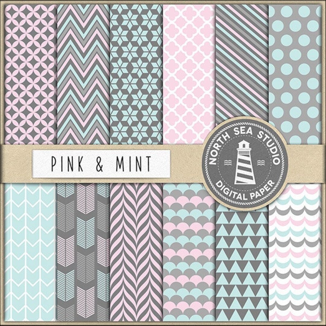 Pink and Mint Digital Paper Pack | Scrapbook Paper | Printable ...