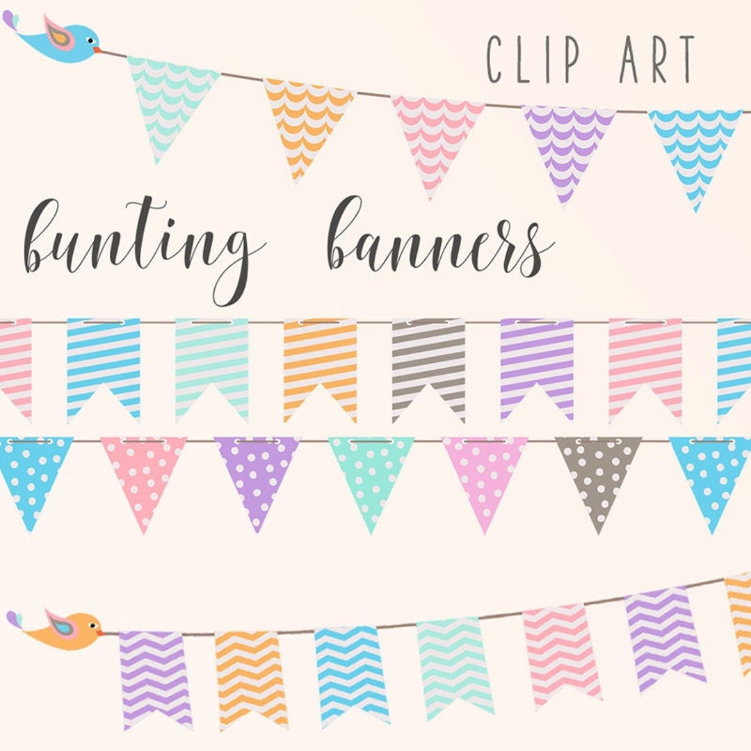 Bunting Flags | Pastel Banners Clipart | Party Banner | Birthday Clip ...