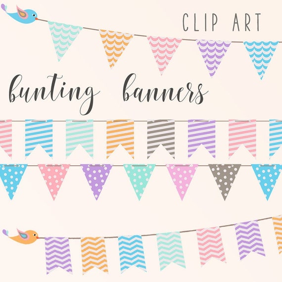 Bunting Flags Pastel Banners Clipart Party Banner | Etsy