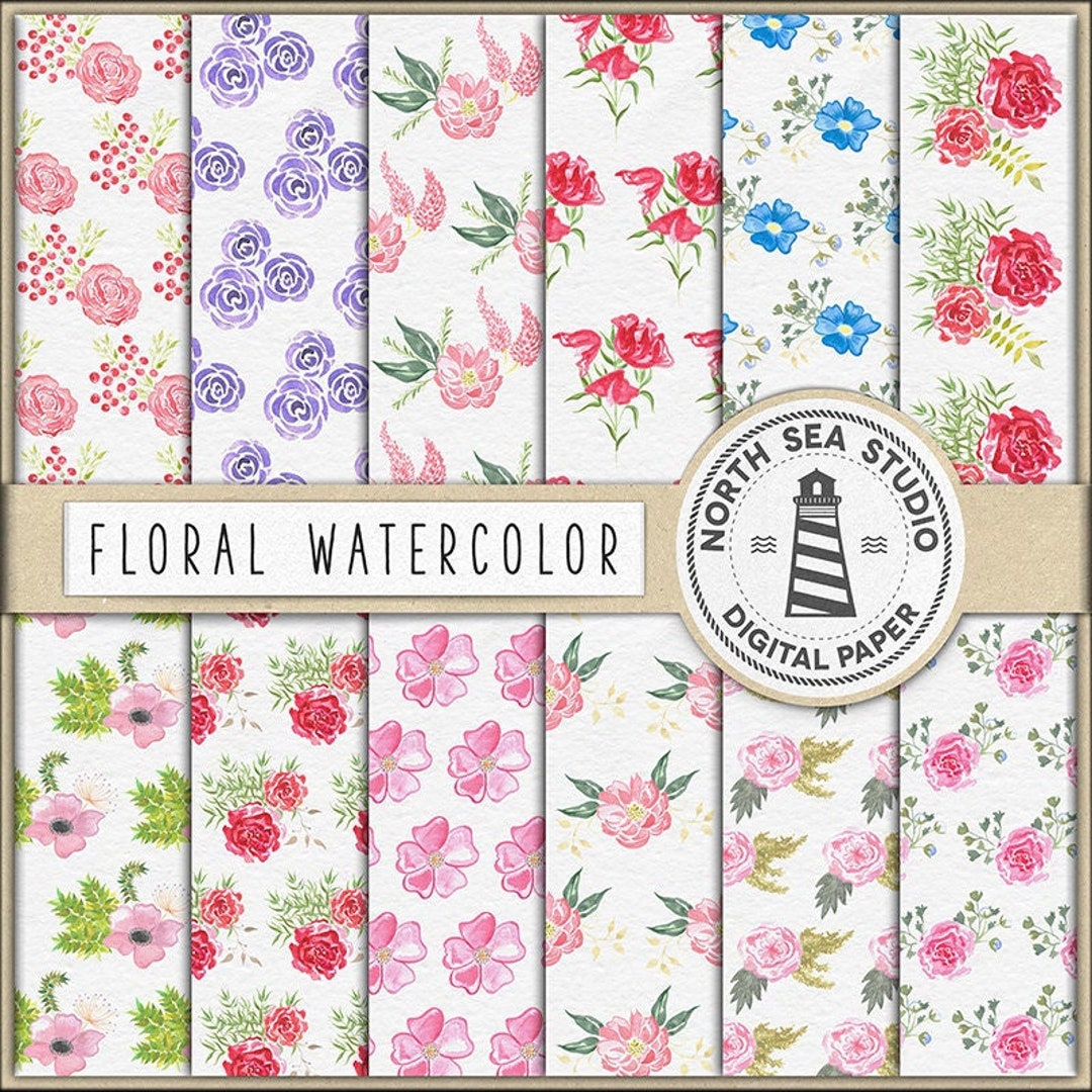 Watercolor Floral, Digital Paper, Watercolor Flower Papers, Colorful ...