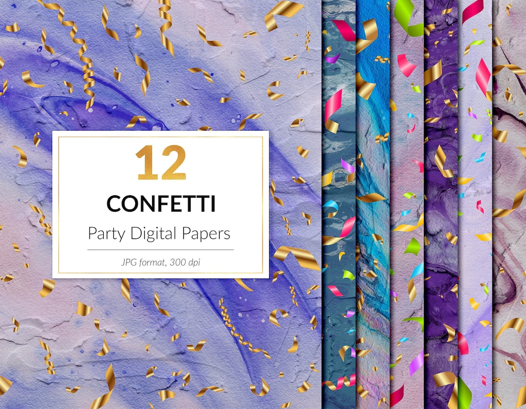Party Digital Paper, Gold Confetti, Watercolor Backgrounds, Celebration ...
