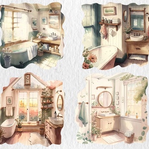 Watercolor Bathroom Clipart, Cozy Atmosphere, Cottage Style, Bath ...