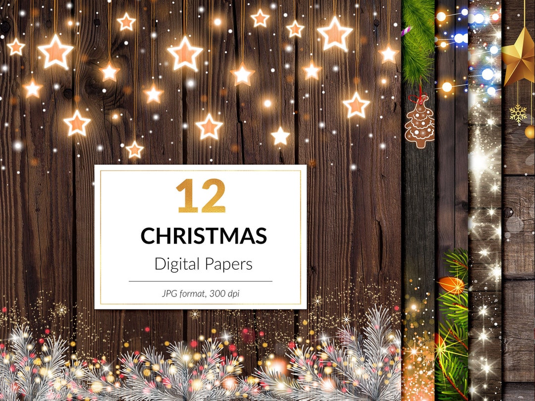Rustic Christmas Digital Papers, Christmas Decoration, Wood Backgrounds ...