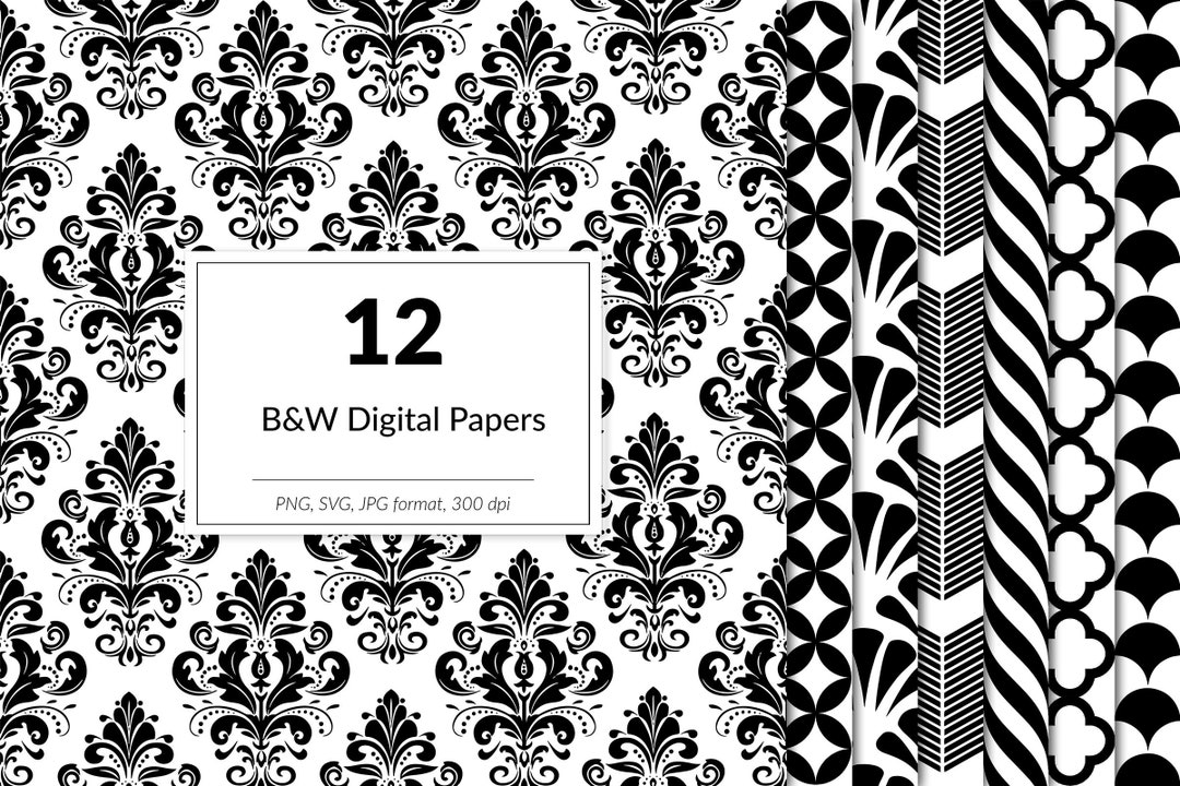 Black and White SVG Patterns, Minimal Digital Paper, Vector, Png, Jpg ...