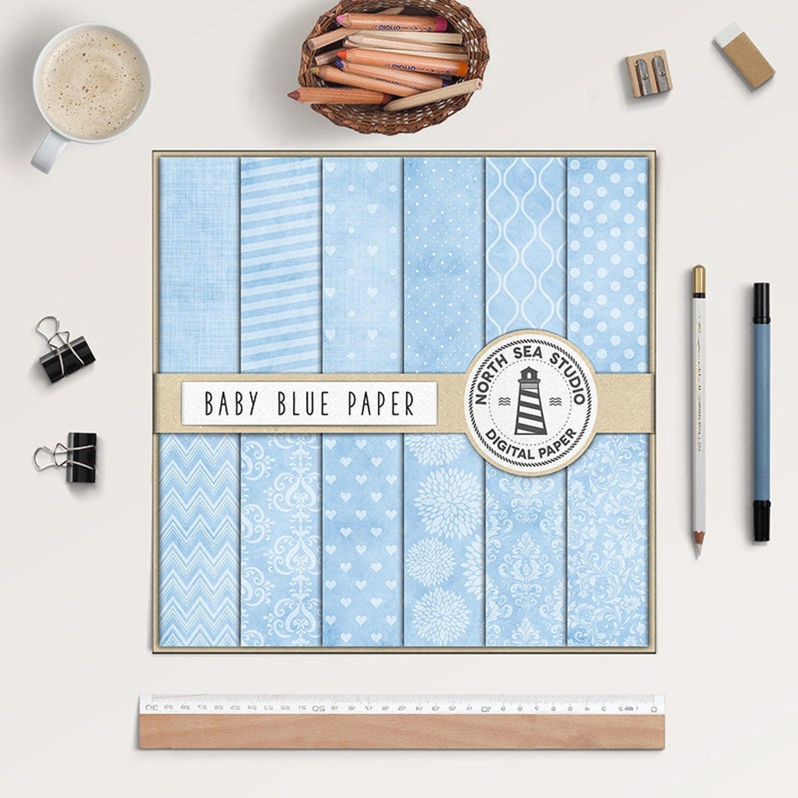 Baby Blue Scrapbooking Paper, Light Blue Digital Paper, Blue Printable ...