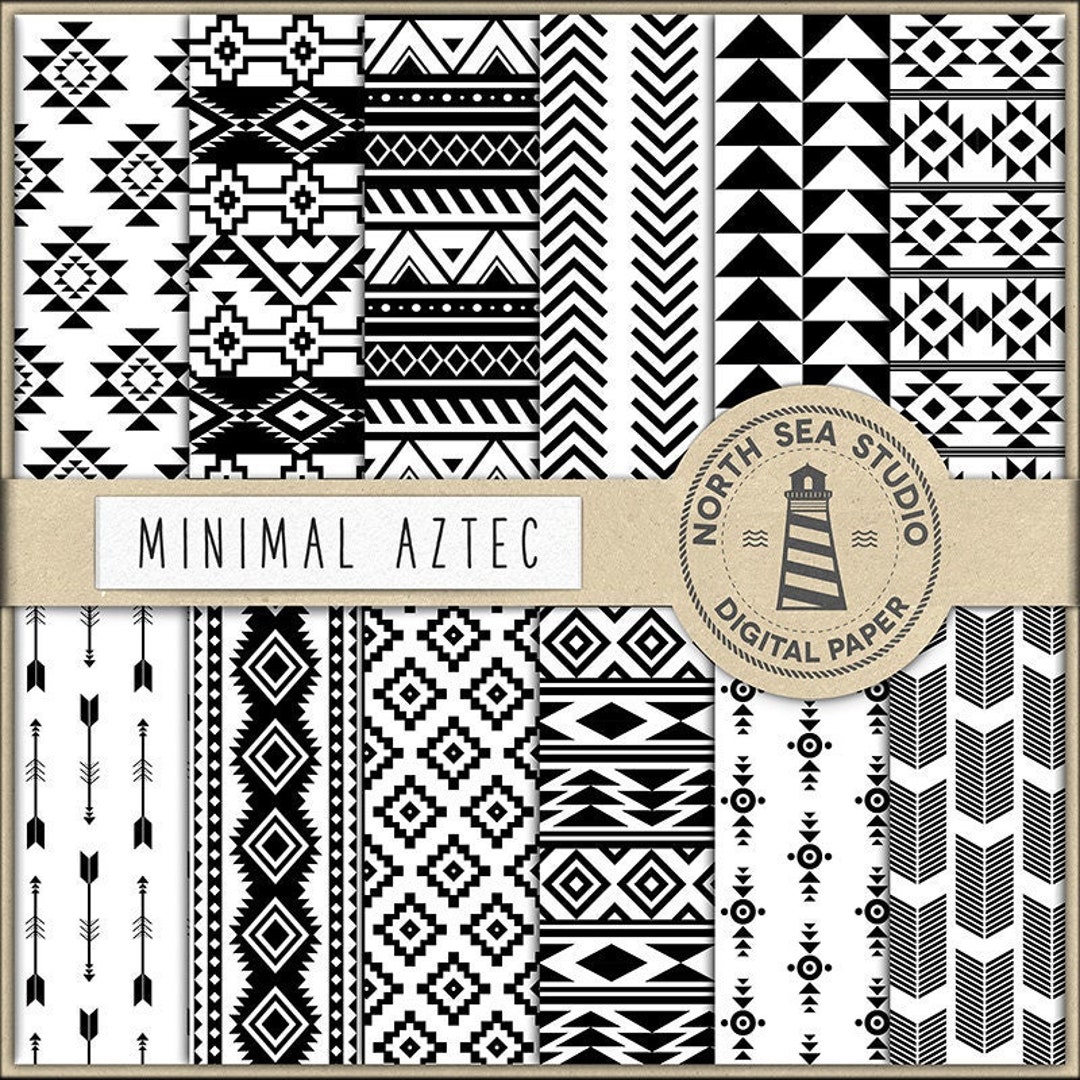Minimal Aztec, Digital Paper, Tribal Backgrounds, Aztec Patterns, Black ...