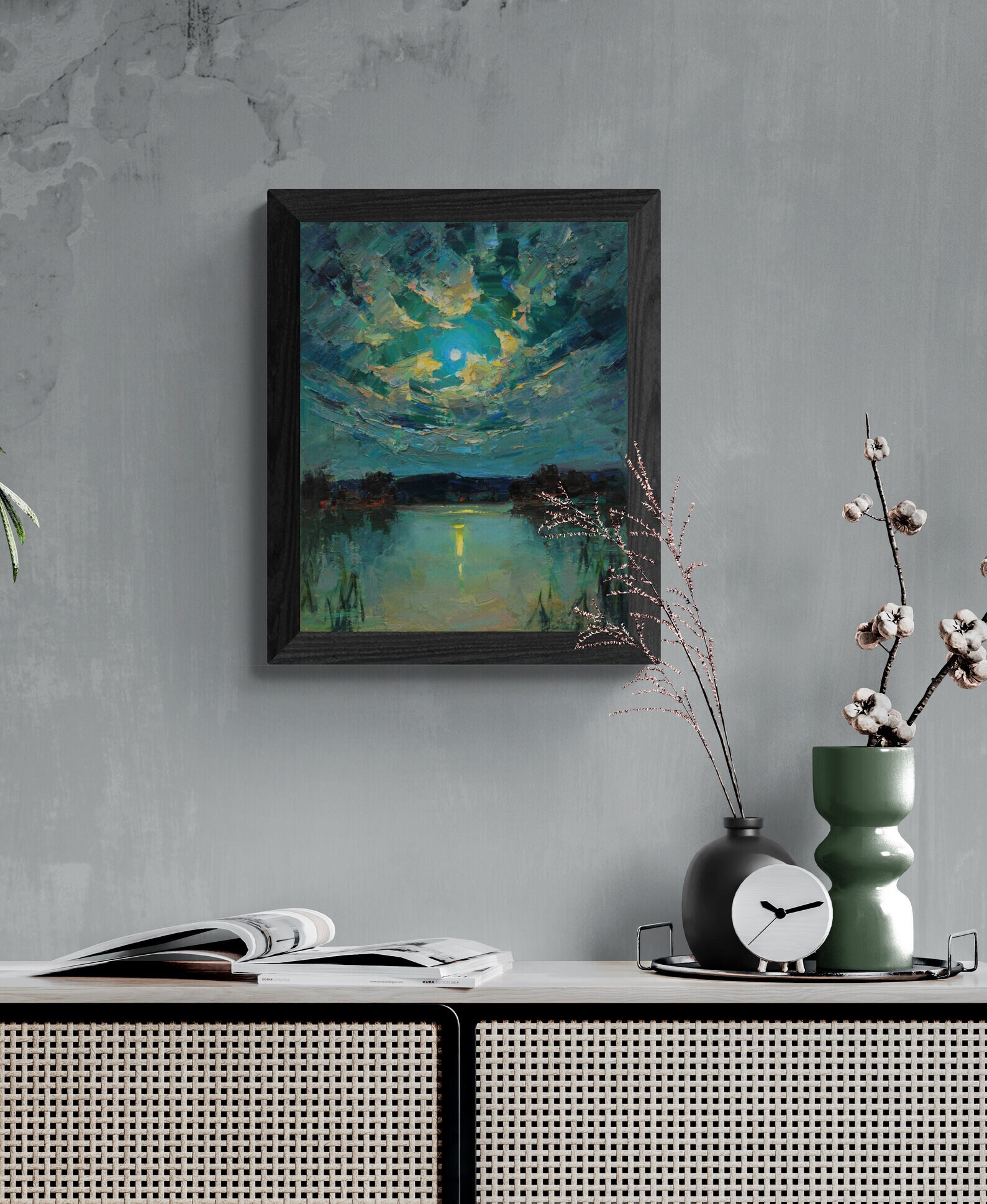 Moon Oil Painting Original, Night Sky Painting, Gothic Artwork, Cloud ...